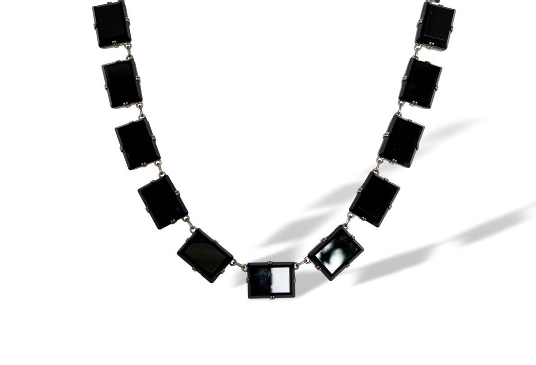 Antique Open Back Black Glass Art Deco Necklace Sterling Silver 1930s ...