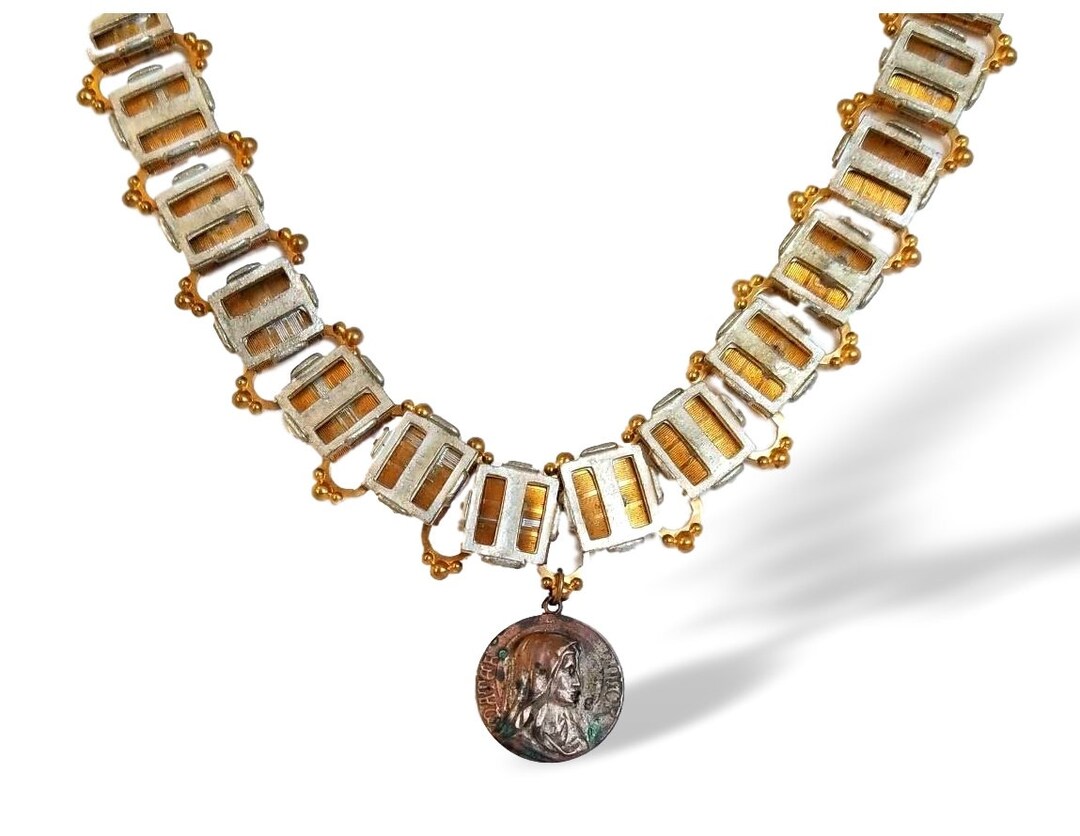 Antique Upcycled Gothic Religious Medal Necklace Mary Jewelry Catholic ...