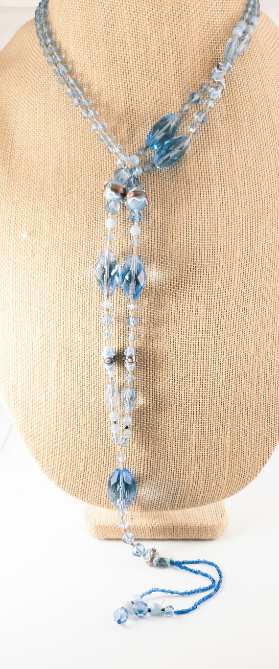 1920s Art Deco Sky Blue Crystal Flapper Necklace: Han… - Gem
