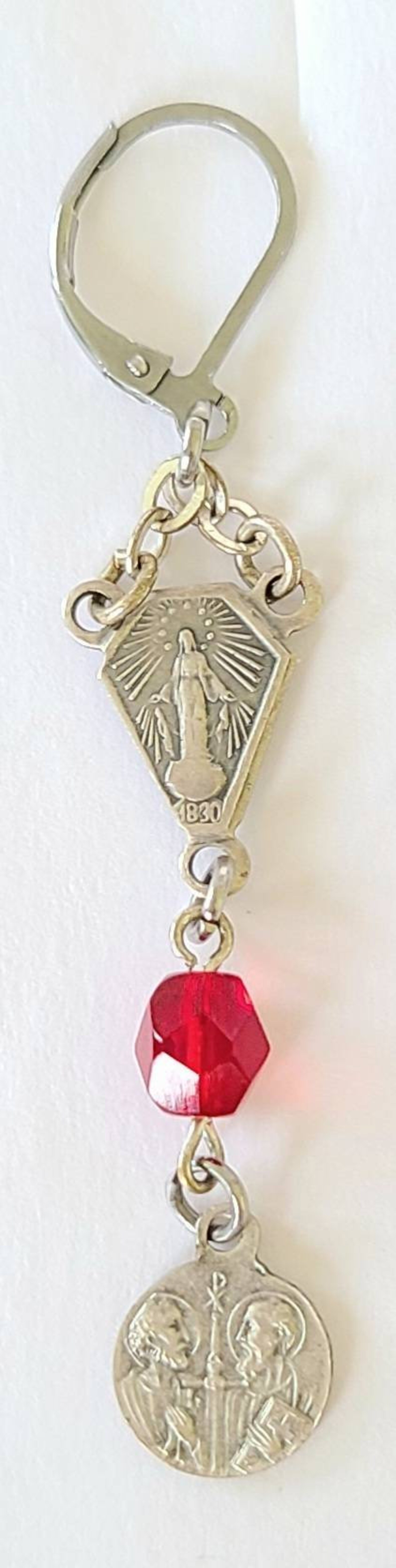 Vintage Catholic Earrings Religious Medals Earrings With Red - Etsy