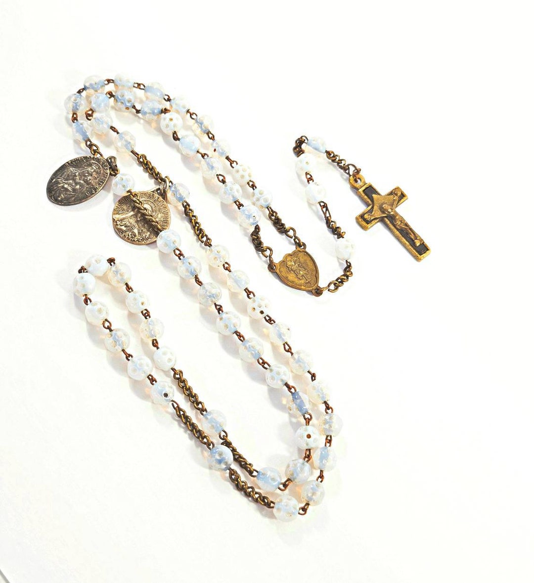 Antique Rare Pitted Opaline Beaded Rosary With Inverted Mary ...