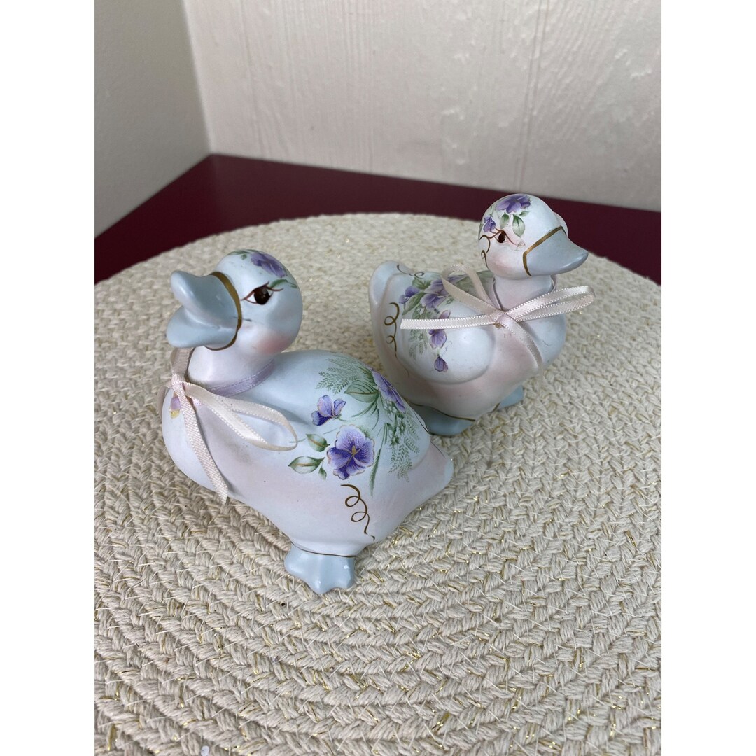 Vintage Enesco Ceramic Duck Pair Hand Painted Violets Figurine Set - Etsy