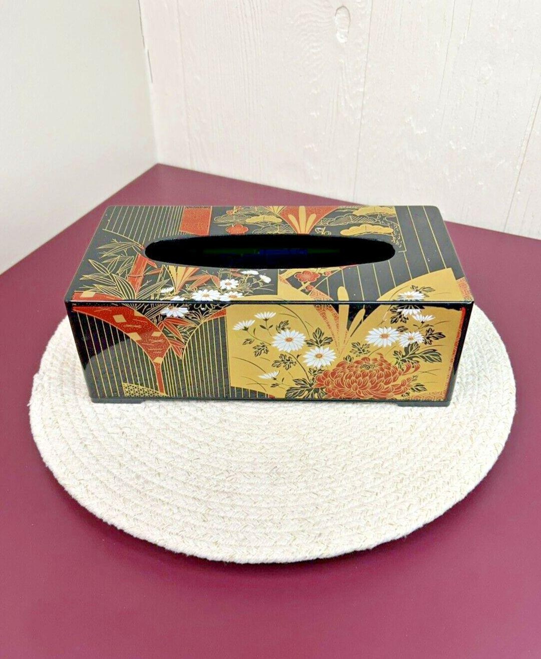 Vtg Japanese Oriental Blossoms Lacquer Bathroom Tissue Box Holder ...