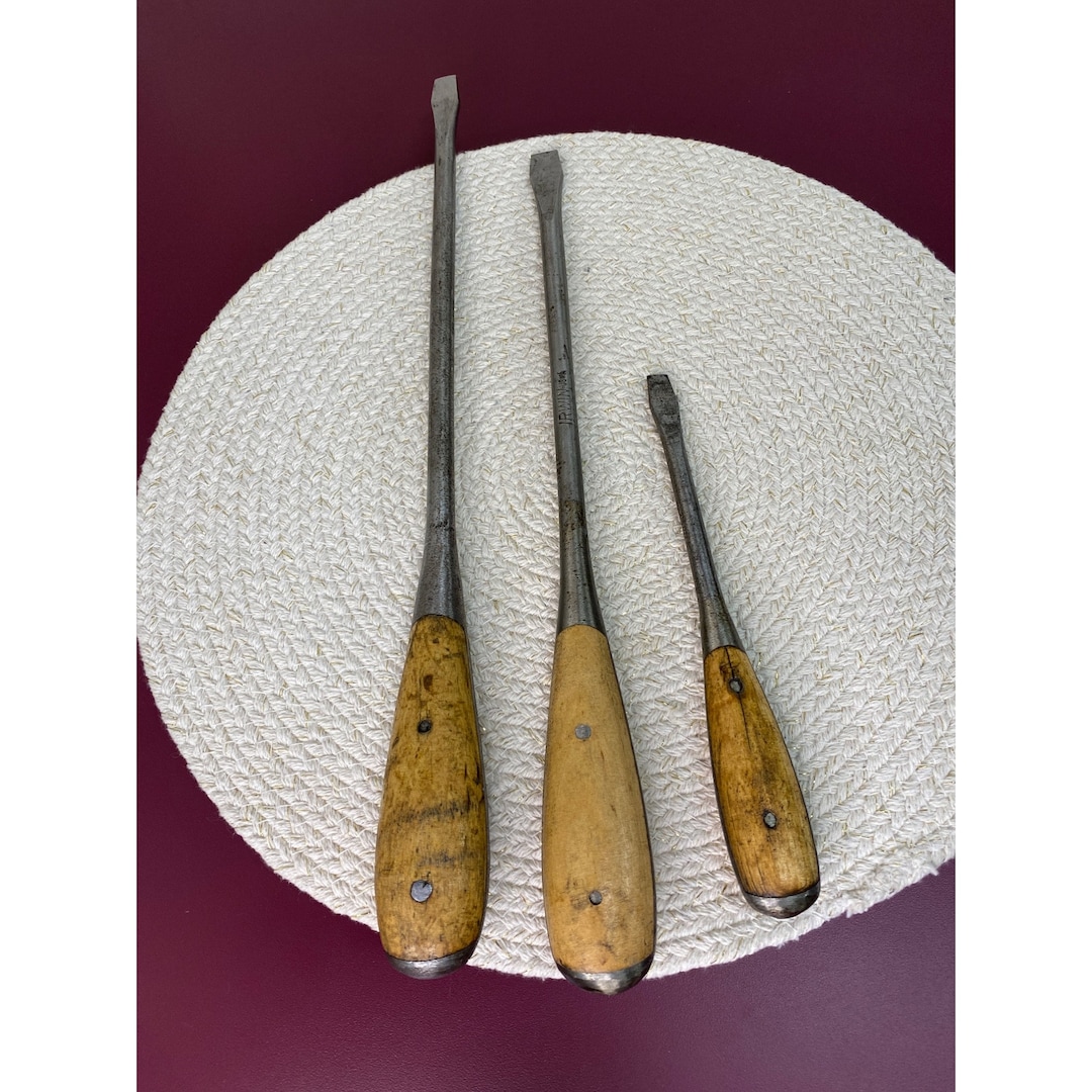 Vintage Irwin USA Perfect Handle Screwdriver Set of 3 Wood Steel Shank ...