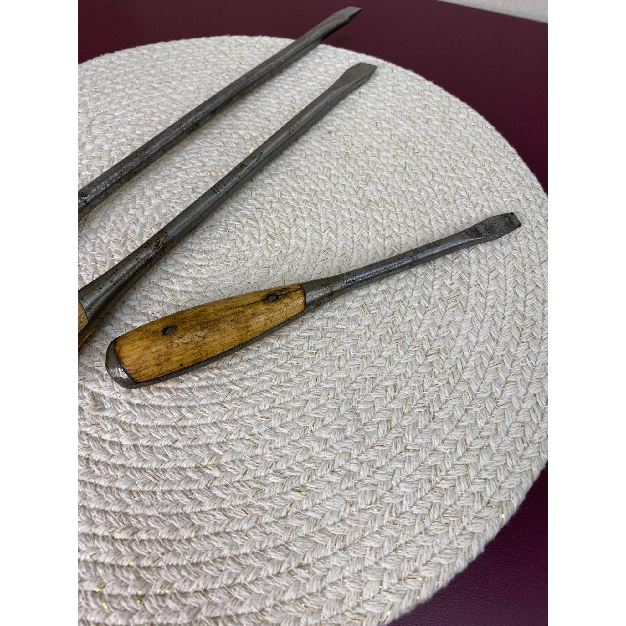 Vintage Irwin USA Perfect Handle Screwdriver Set of 3 Wood Steel Shank ...