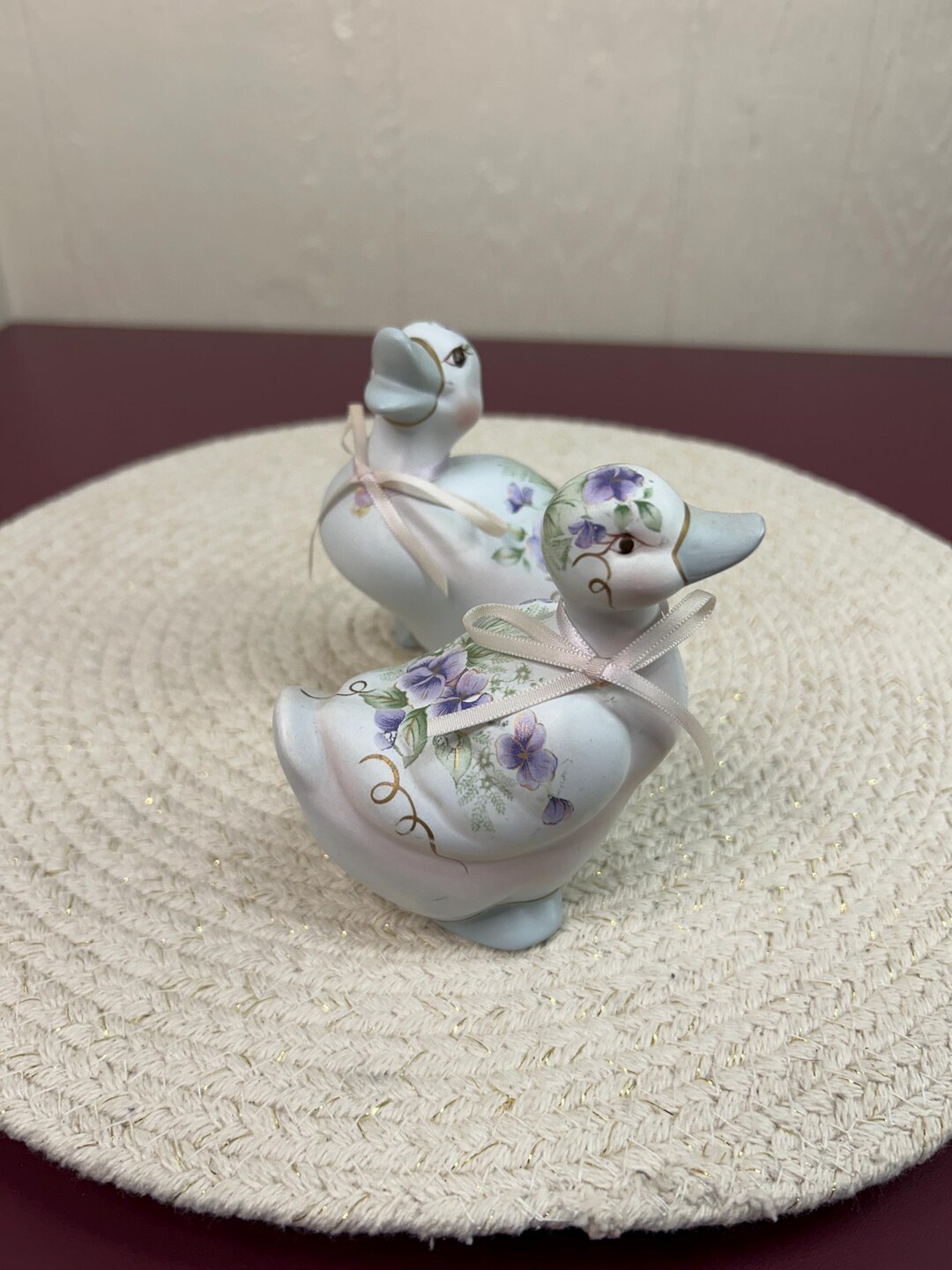 Vintage Enesco Ceramic Duck Pair Hand Painted Violets Figurine Set - Etsy
