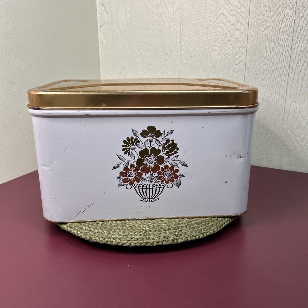 Vintage Metal Decoware Bread Box Copper Hinged Top W/ Gold Flowers - Etsy