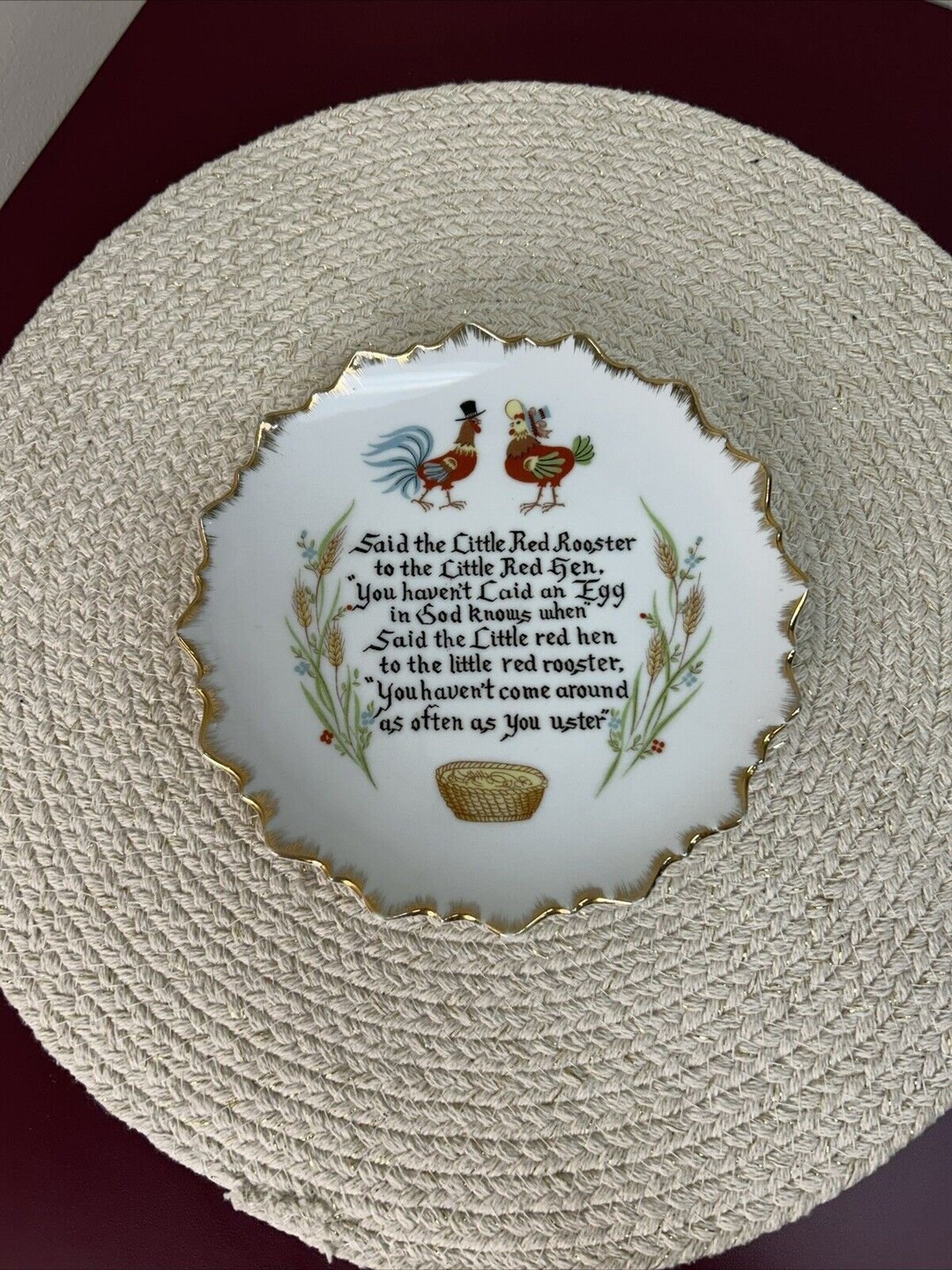 Artmark Little Red Rooster Hen Poem Wall Plate Vintage Made in Japan 7 ...
