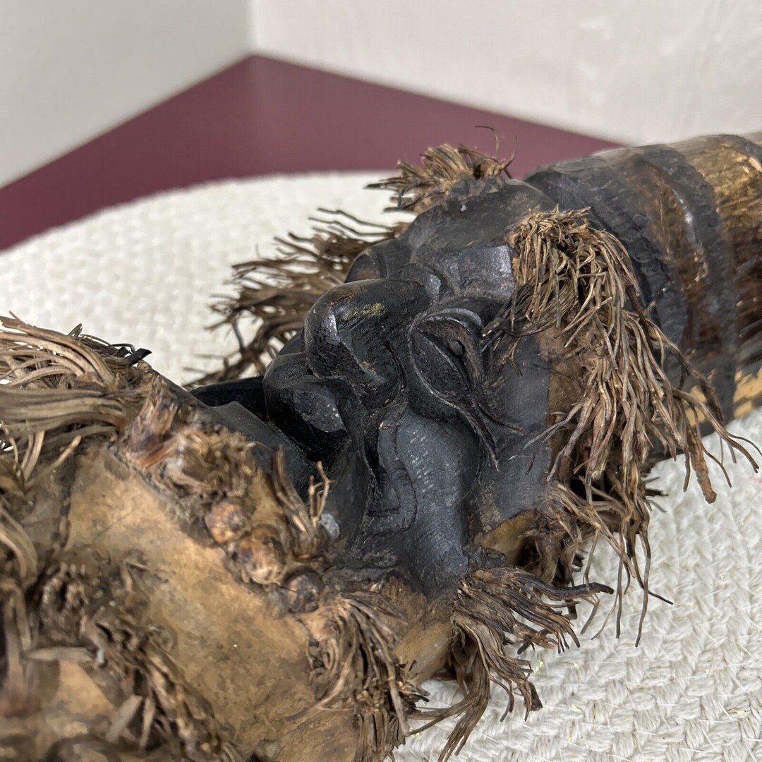 Asian Face Beard Bamboo Root Tree Hand Carved Old Man Unusual Wood Art ...