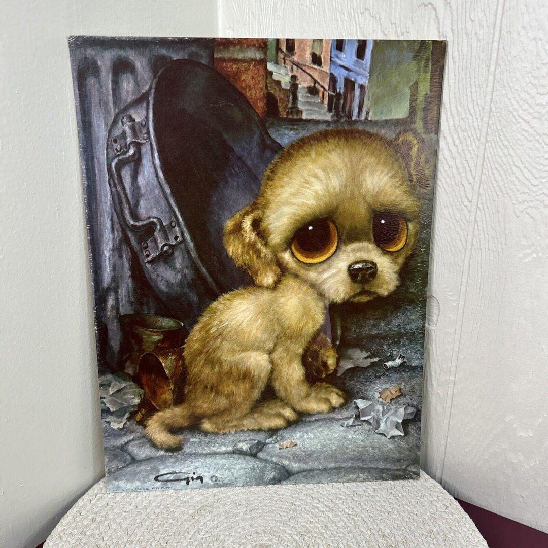 Vintage Unframed Pity Puppy Picture by Gig Sad Big Eyed Dog 1960s 12x16 ...