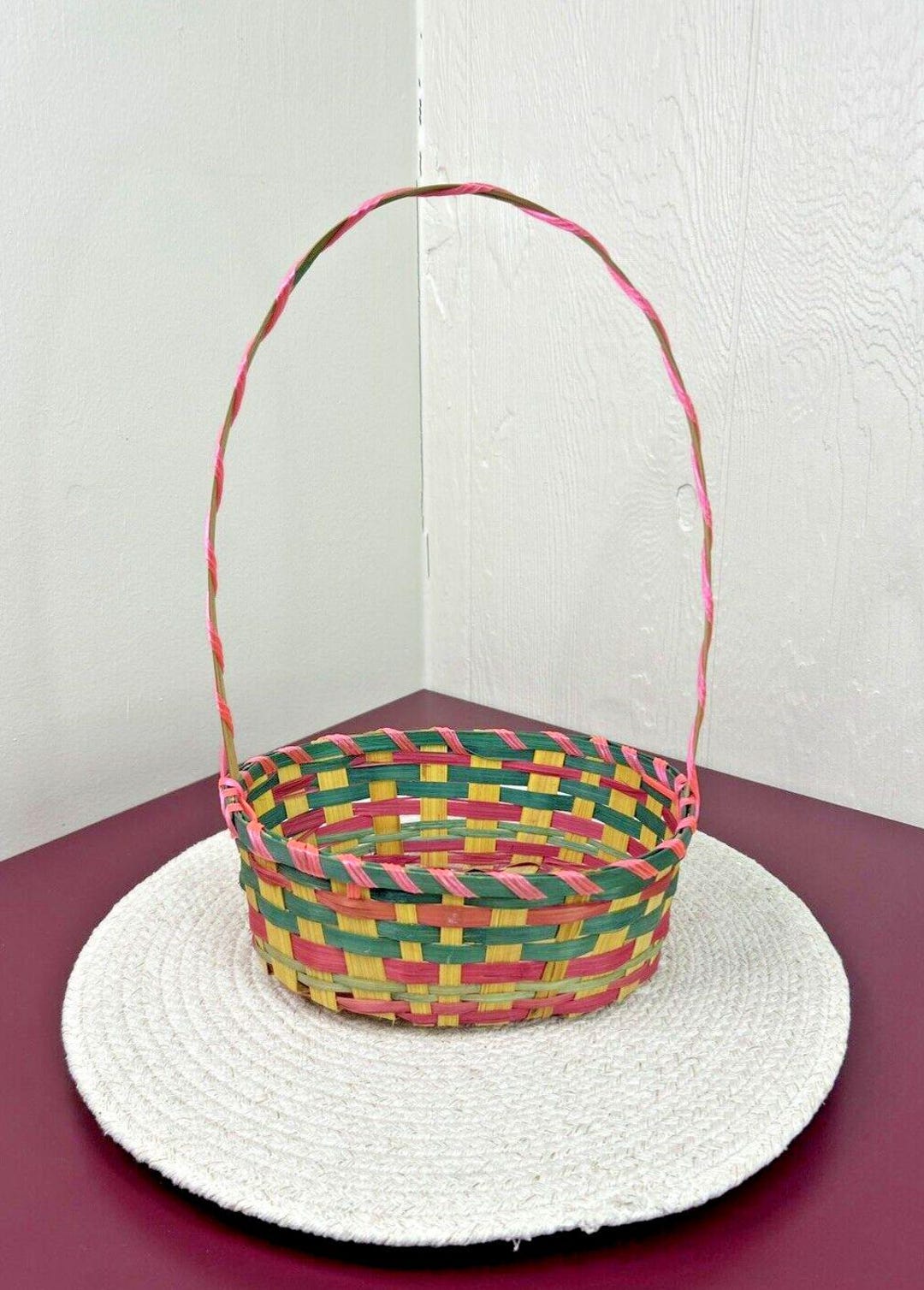 Vintage Easter Egg Hunt Wicker Basket Gift Candy Treat Bucket Filler ...