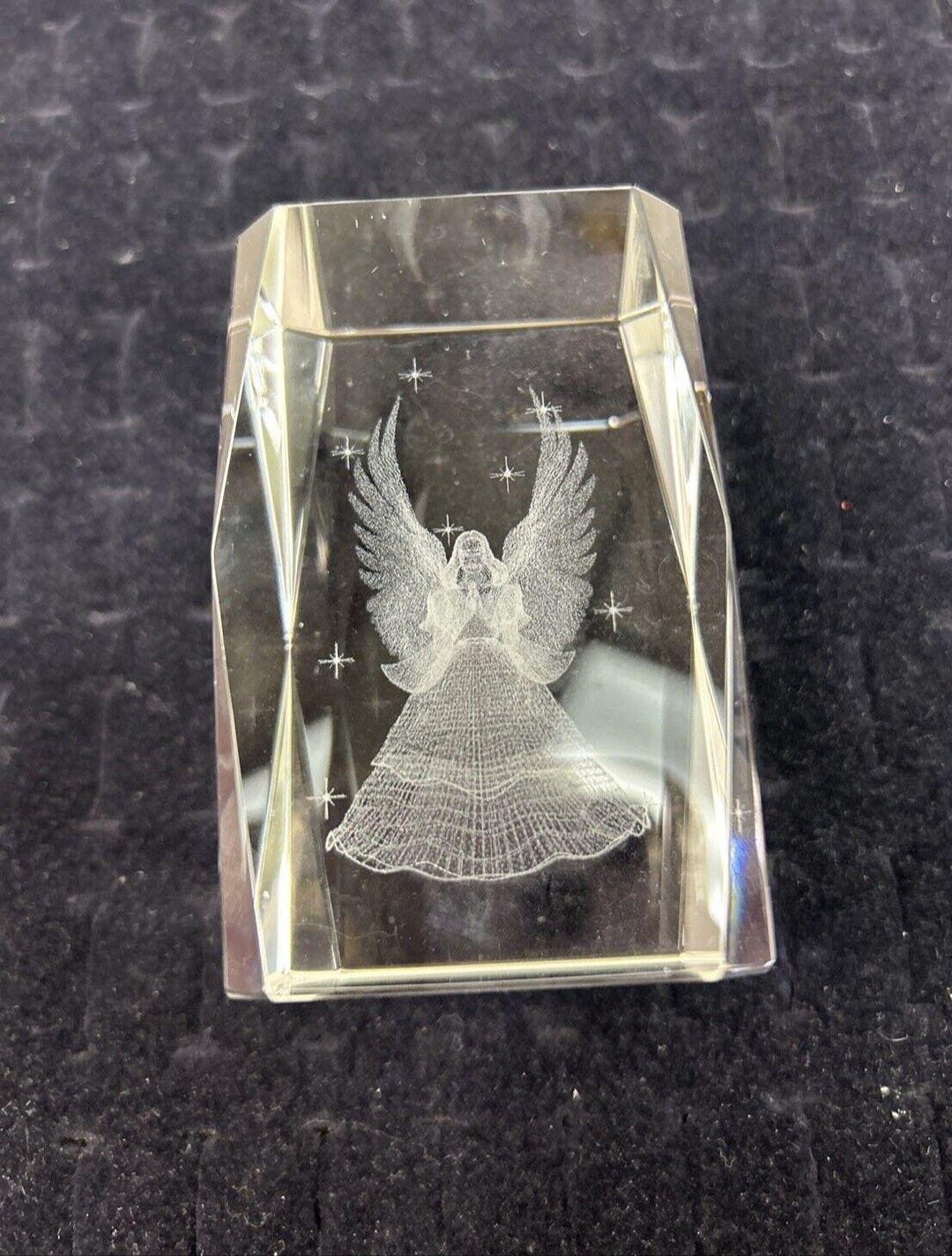 3D Laser Etched Crystal Glass Cube Angel With Stars Paperweight - Etsy