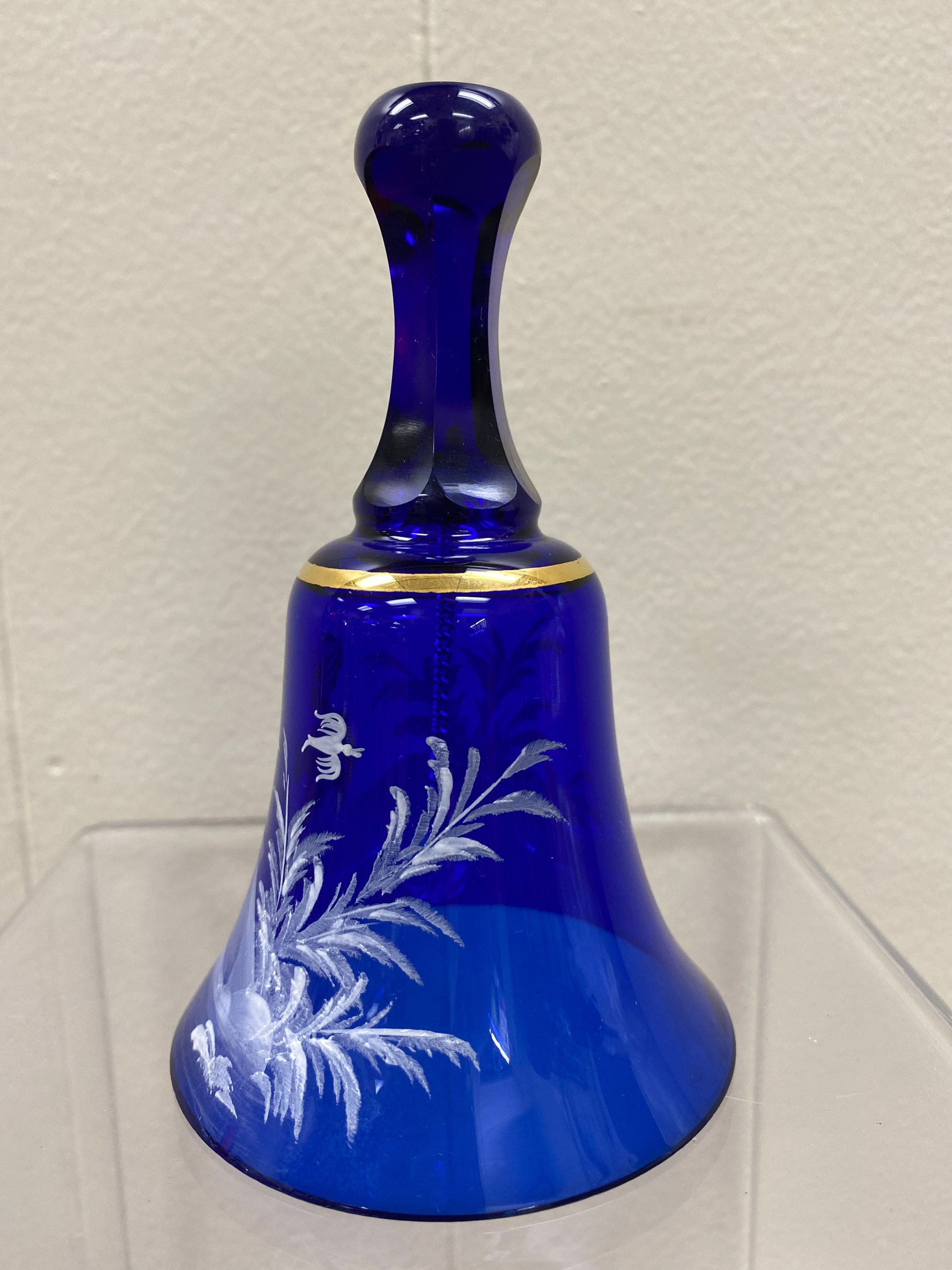 Mary Gregory Cobalt Blue Glass Bell With White Raised Figure - Etsy