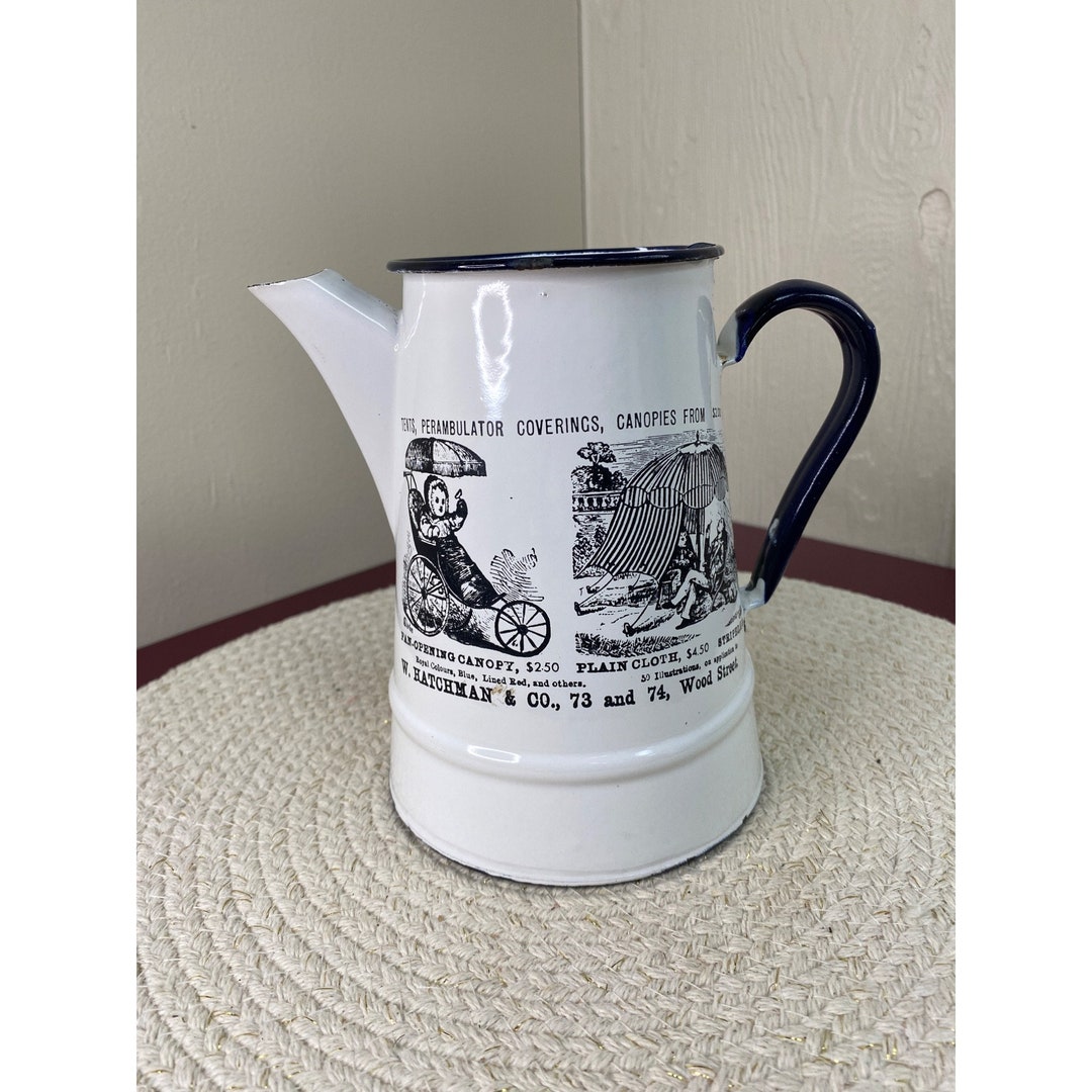Vintage Blue White Enamel Pitchers Newspaper Advertising Scene 6 - Etsy
