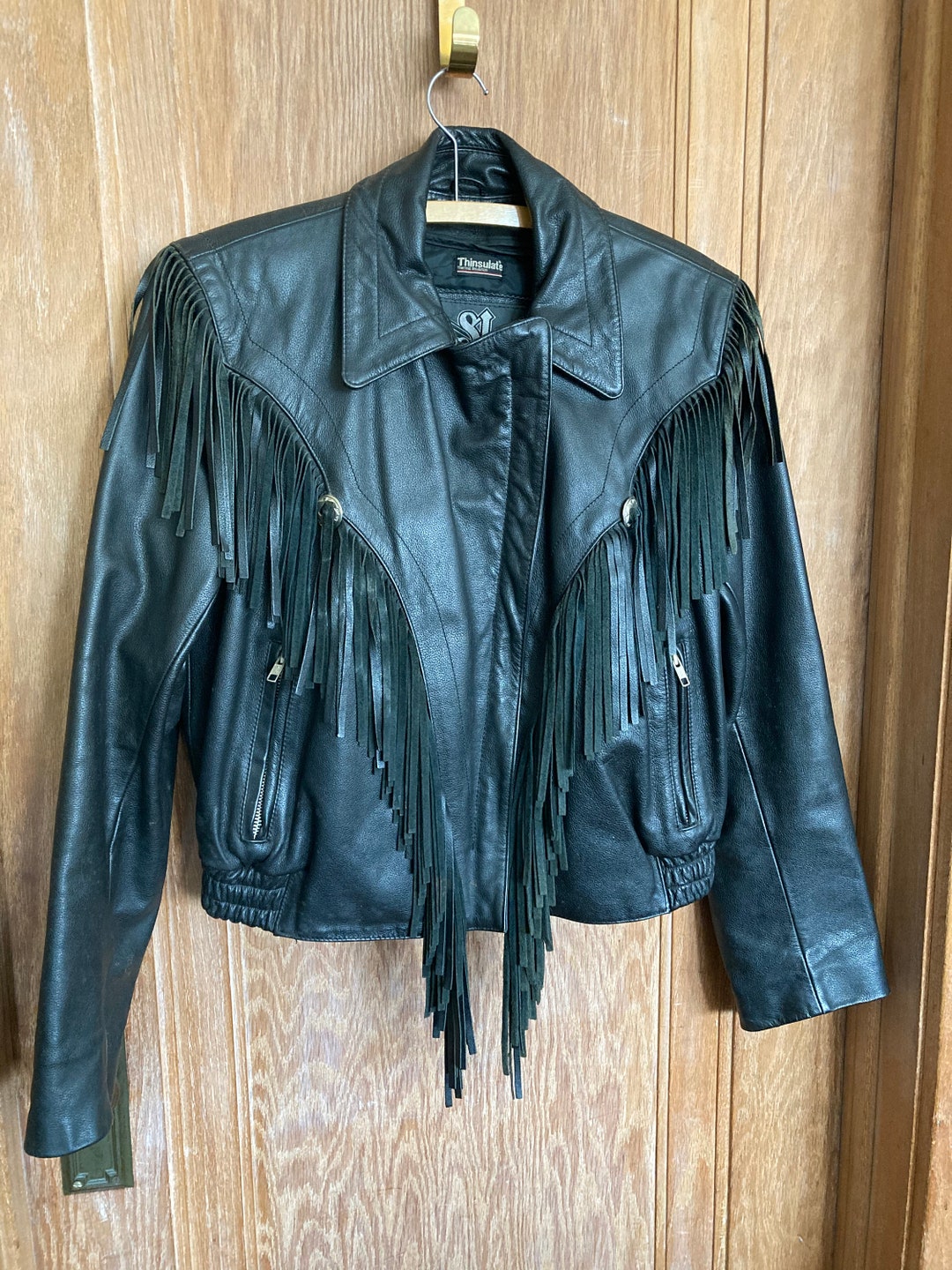 Vintage Black Leather Fringe Motorcycle Jacket - Etsy