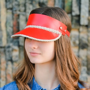Red Leather Visor Hat, Visor Cap, Brown Leather Visor for Women ...
