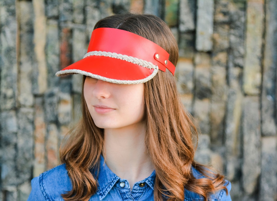Red Leather Visor Hat, Visor Cap, Brown Leather Visor for Women ...