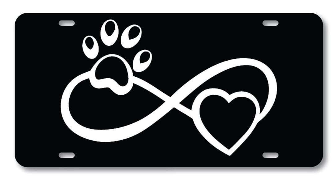Infinite Paw Love Black and White Aluminum Vehicle Vanity License Plate ...