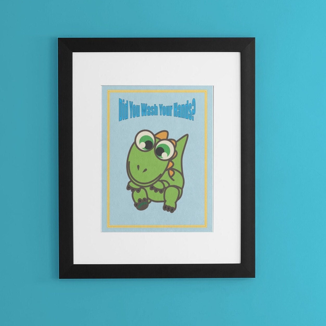 Wash Your Hands Dinosaur Sign for Kids Bathroom Children's Wall Art ...