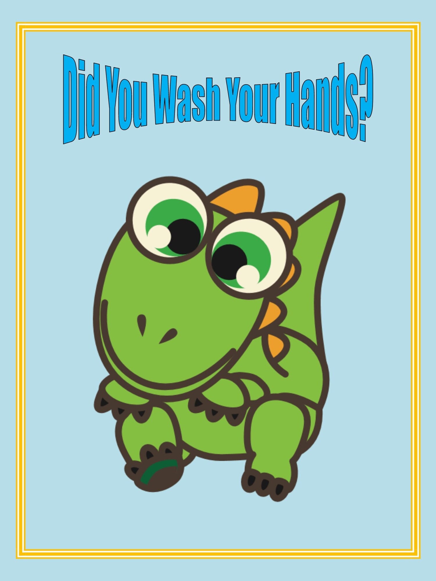 Wash Your Hands Dinosaur Sign for Kids Bathroom Children's Wall Art ...