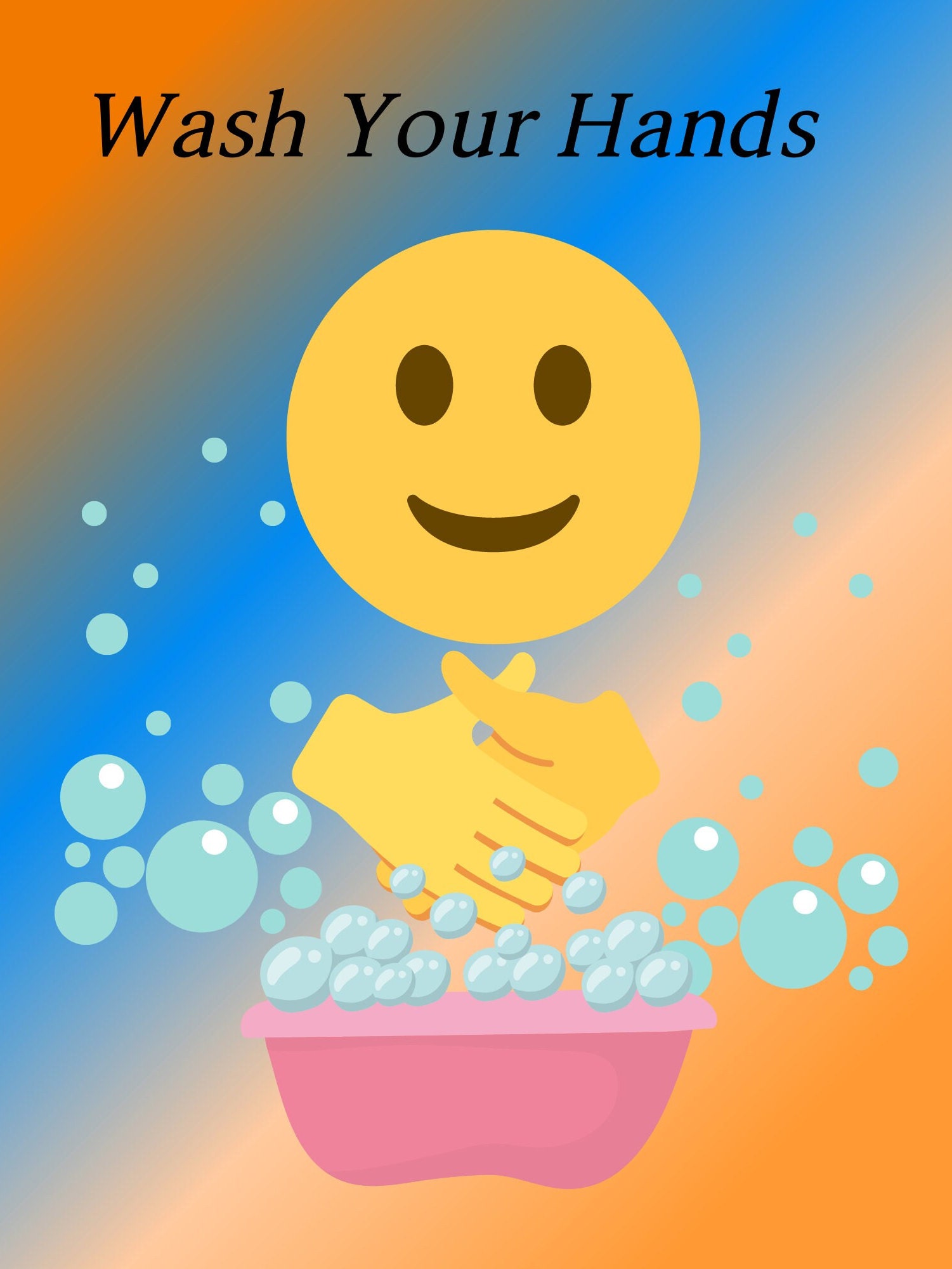 Wash Your Hands Happy Face Sign for Kids Bathroom Children's Wall Art ...