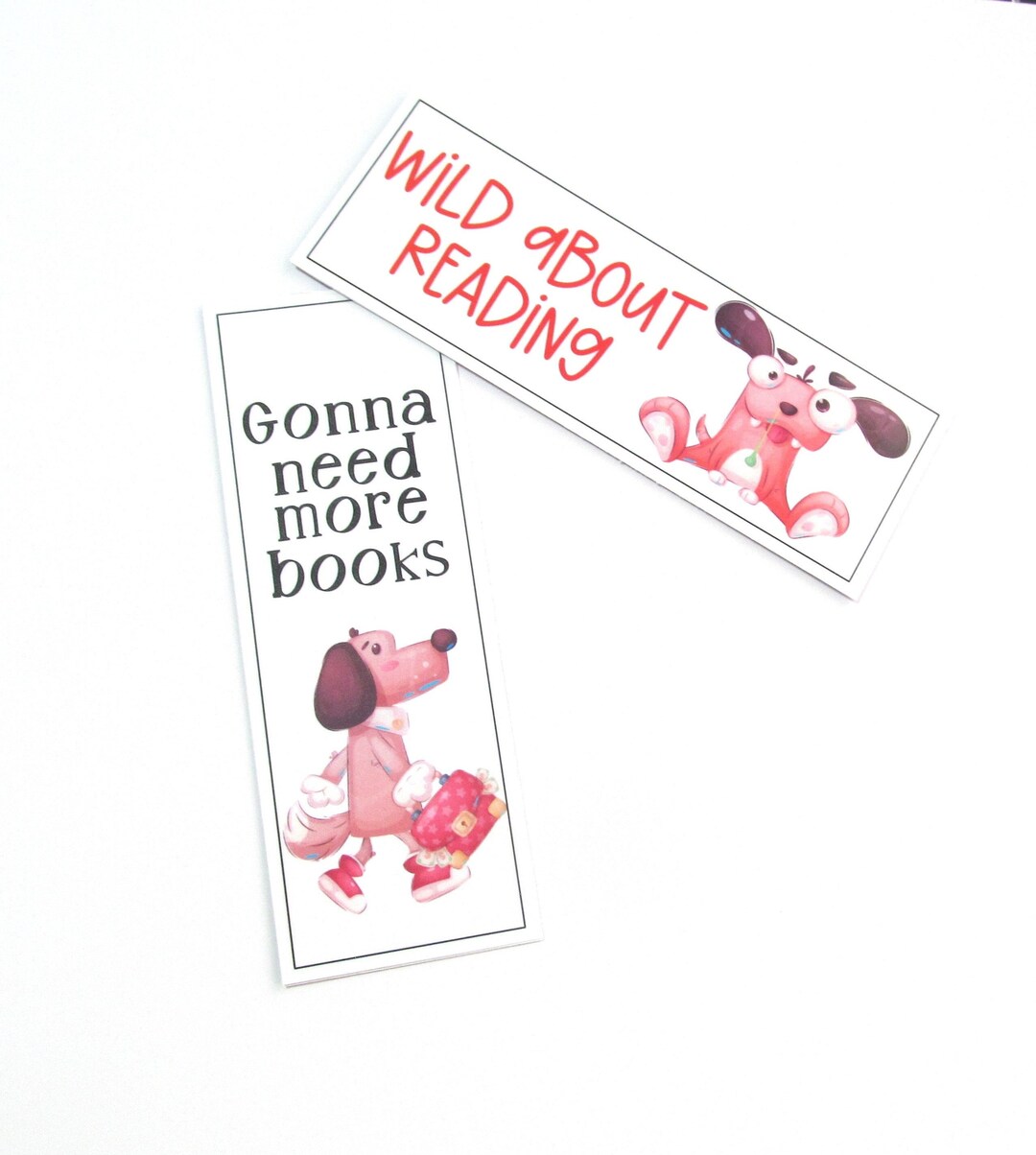 2 Cartoon Dog Bookmarks for Children, Fun Kids Bookmarks, Double Sided ...