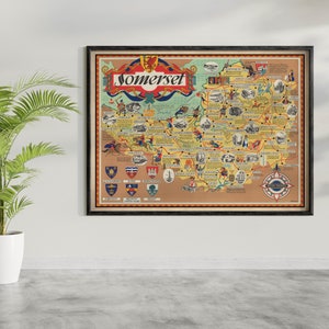 Somerset Map | Vintage Pictorial Poster | 1950 | Old Map Wall Print ...
