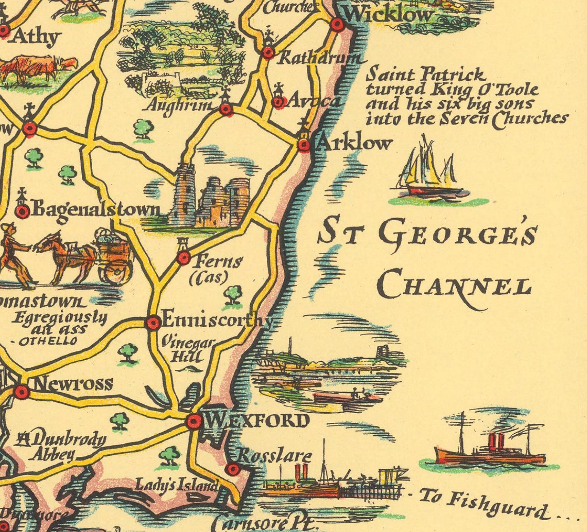 Old Map of Ireland, Vintage Pictorial Irish Map, Pratts High Test Plan ...