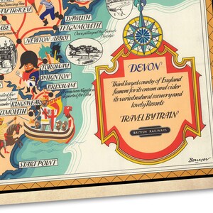 Devon Pictorial Map | Vintage Antique | 1950 | Old Map Wall Print ...