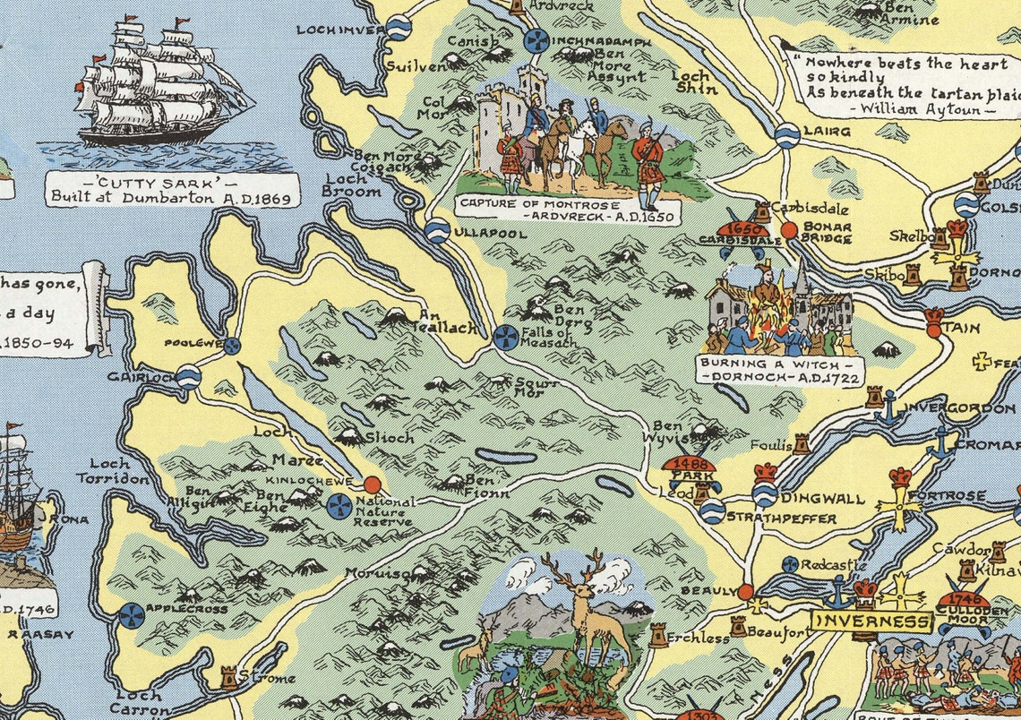 Historical Scotland Map Pictorial Scottish Map Large Map | Etsy UK