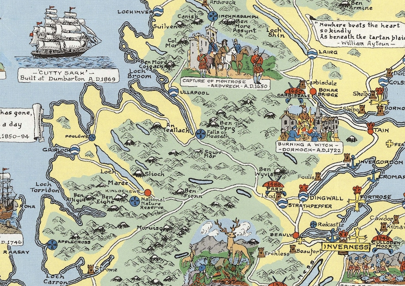 Historical Scotland Map Pictorial Scottish Map Large Map - Etsy UK