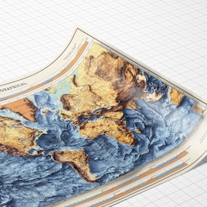 World Bathymetry - Shaded Relief Map - Detailed Topography - Vintage ...