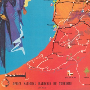Morocco Map - Old Print of Maroc Touristique - Mattakech - Agadir ...