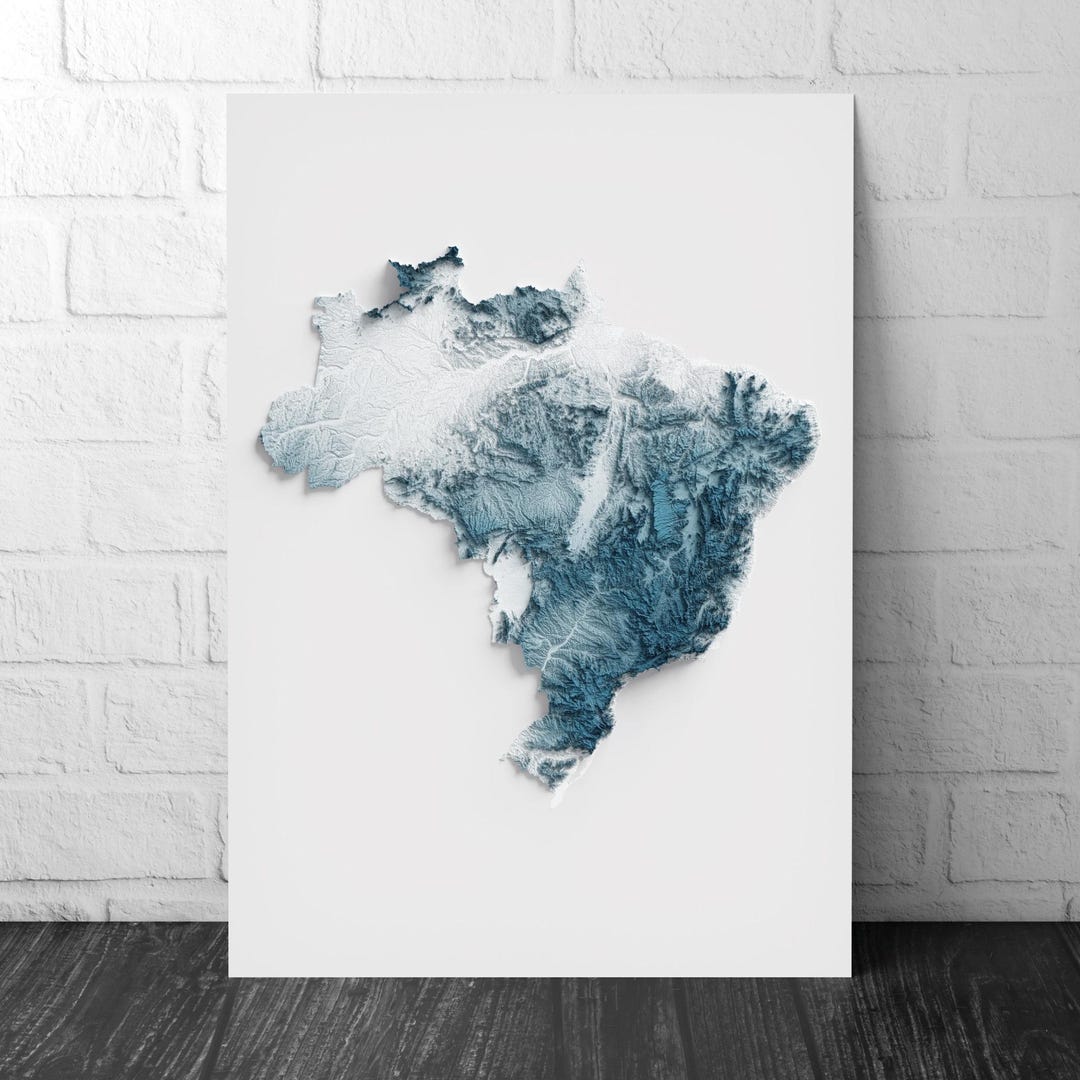 Brazil Art Relief Map - 2D Print - Brazilian Geology - 2D Shaded Relief ...