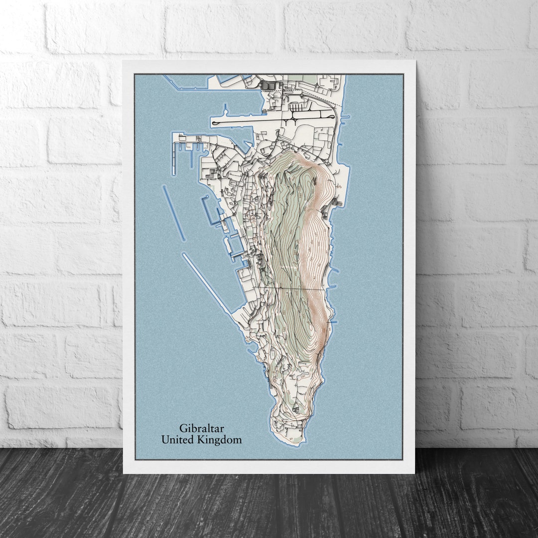 Gibraltar Topographic Contour Map With 3D Illusion - Home Decor Wall ...