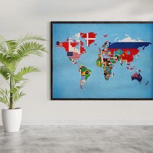 World Map of Flags - Country Map Poster - Educational Art - Kid's Room ...