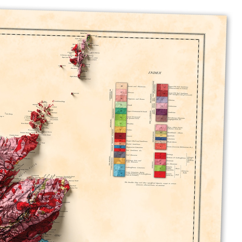 British Islands Geology Elevation Map - 2D Giclée Vintage United ...