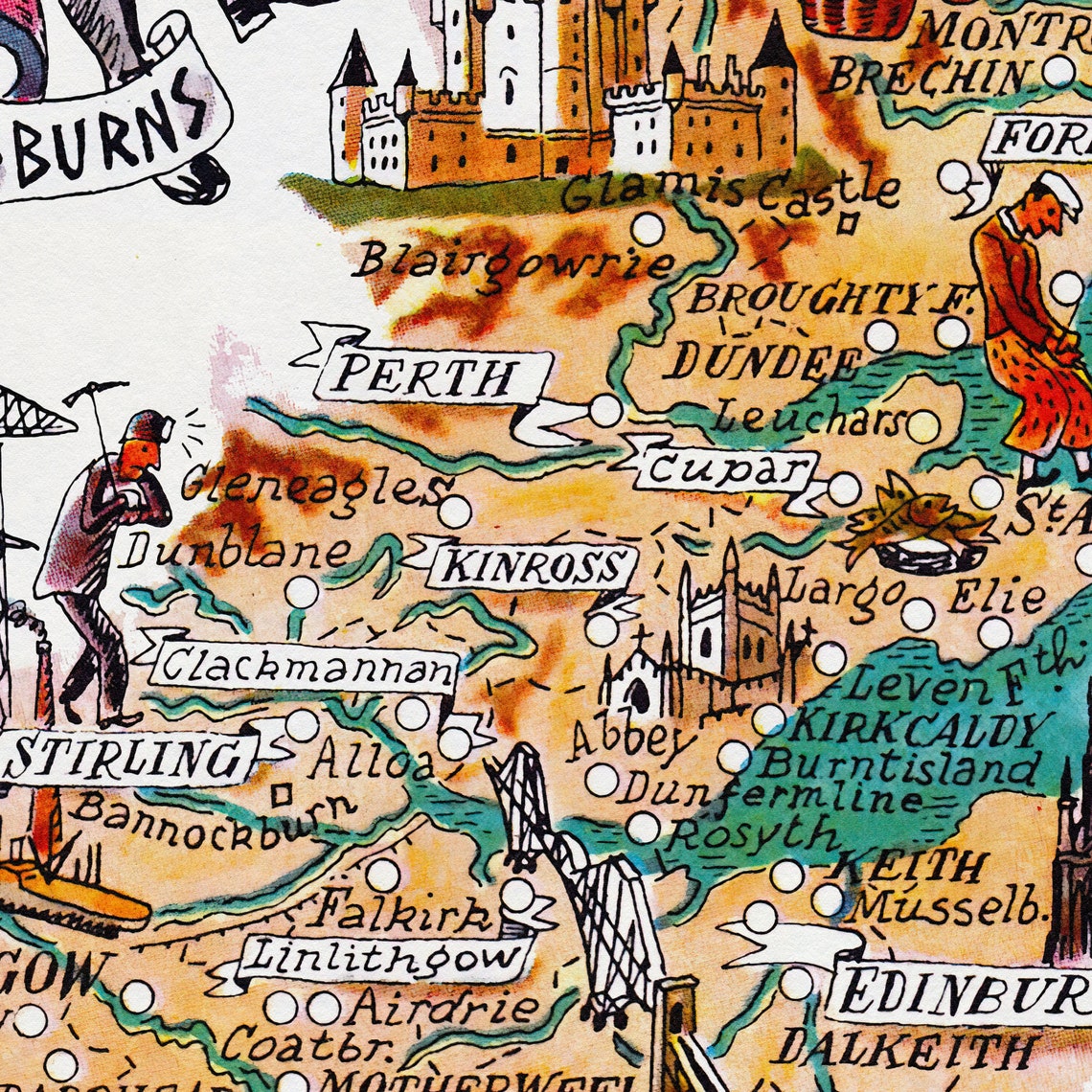 Pictorial Map of the Lowlands in Scotland Edinburgh Lanark - Etsy
