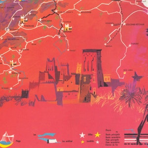 Morocco Map - Old Print of Maroc Touristique - Mattakech - Agadir ...