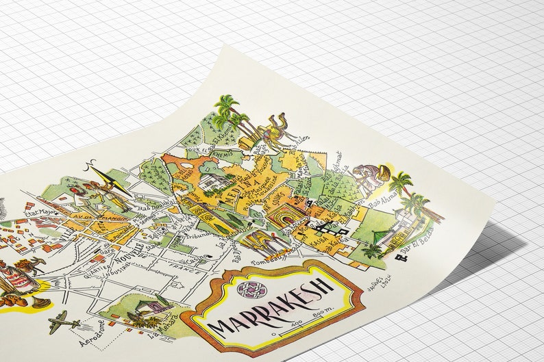 Marrakesh Map Whimsical Morocco Pictorial Poster Medina - Etsy