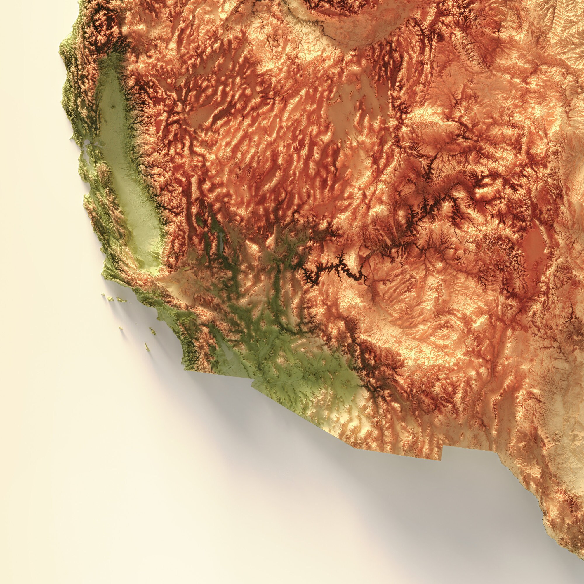 United States Art Relief Map - 2D Print - USA Geology - 2D Shaded ...