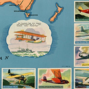 Vintage World Aviation Map "famous Flights and Air Routes of the World ...