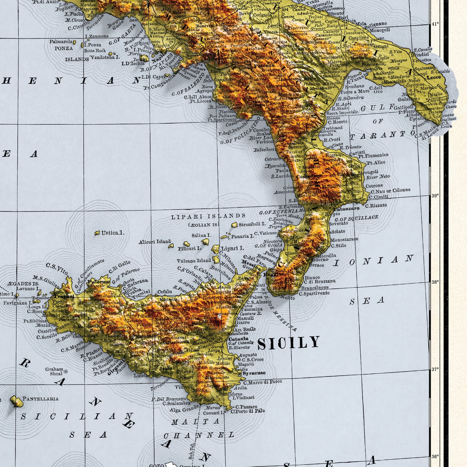 Italy Map - 1894 Vintage Italy Shaded Relief Map - 3D Illusion ...