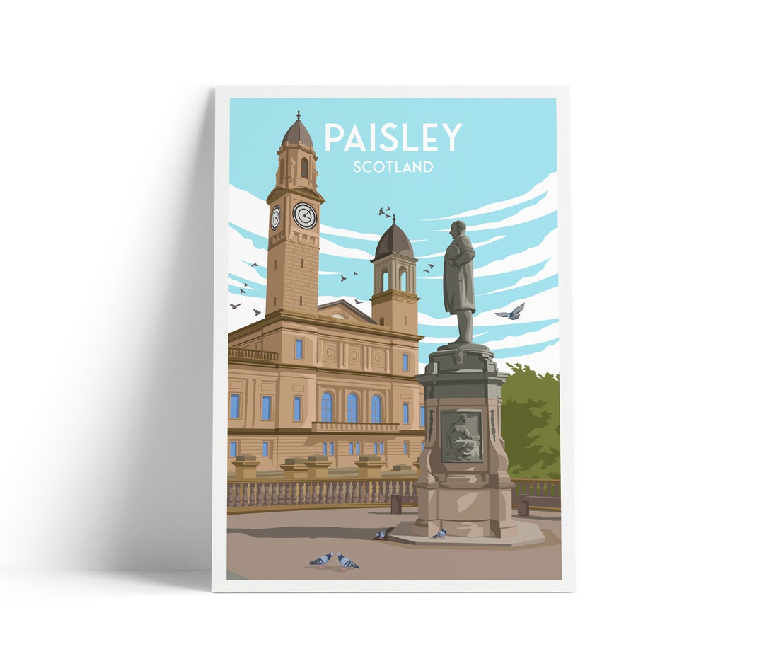 Paisley Travel Poster - Town Hall Print - Renfrewshire, Scotland - Etsy