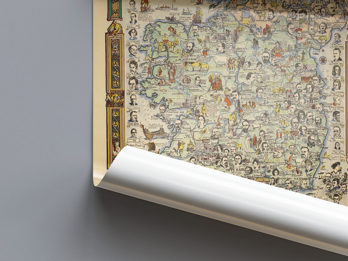 Story Map of Ireland Vintage Pictorial Irish Poster Featuring | Etsy UK