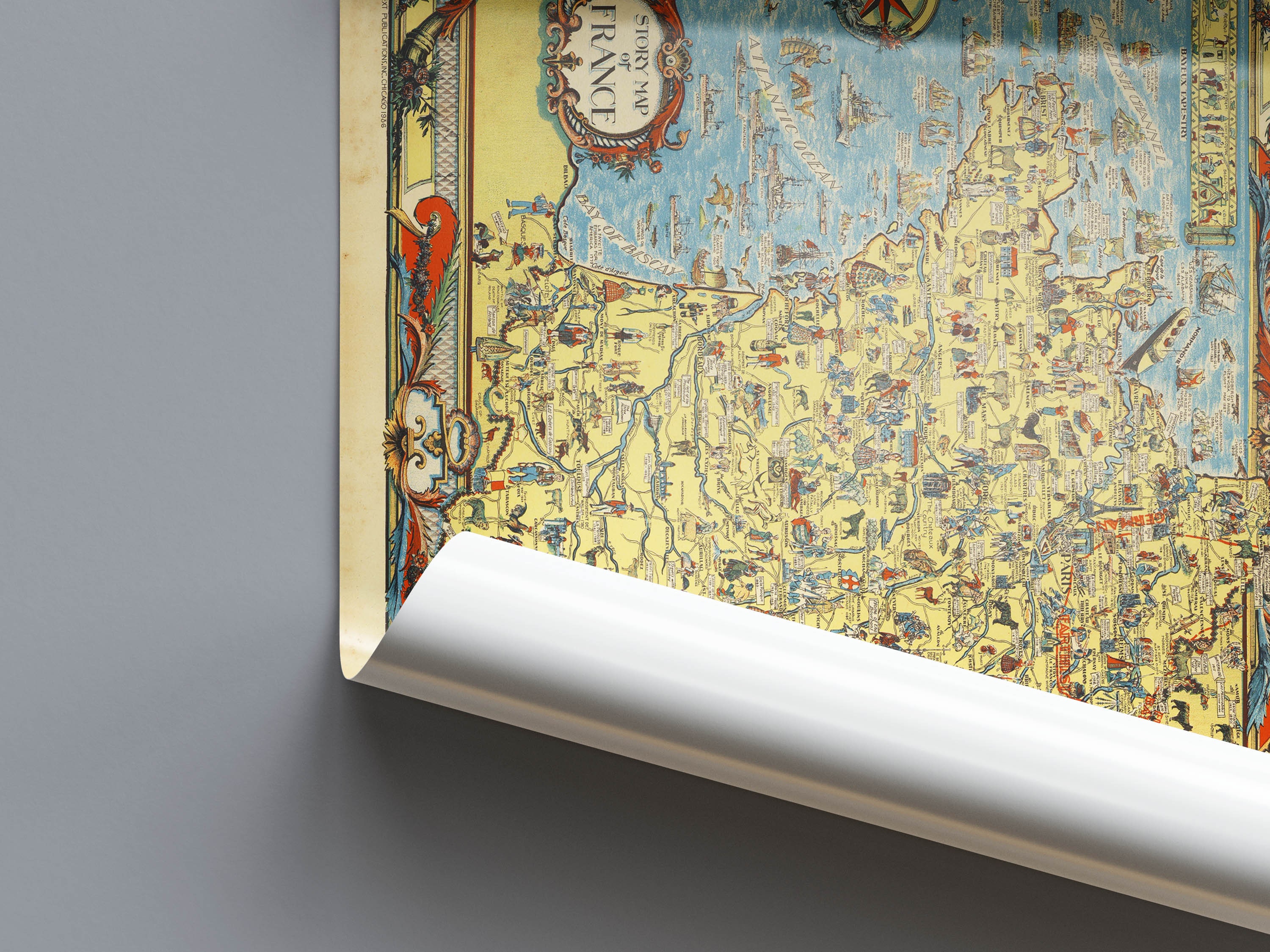 Story Map of France, Pictorial Poster of France, Home Decor ...