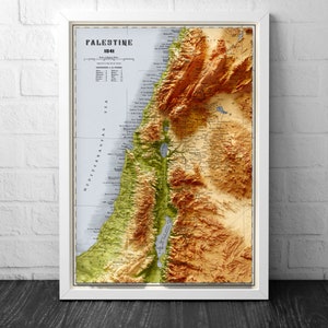 Palestine Map - Topographic Shaded Elevation Relief Map - Vintage Style ...