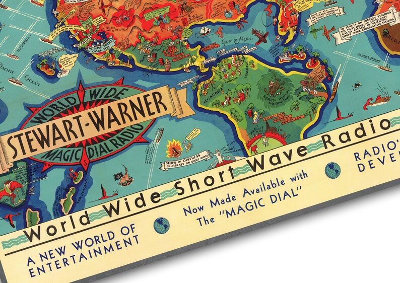 Short Wave Radio Map Vintage World Map Vintage Poster | Etsy