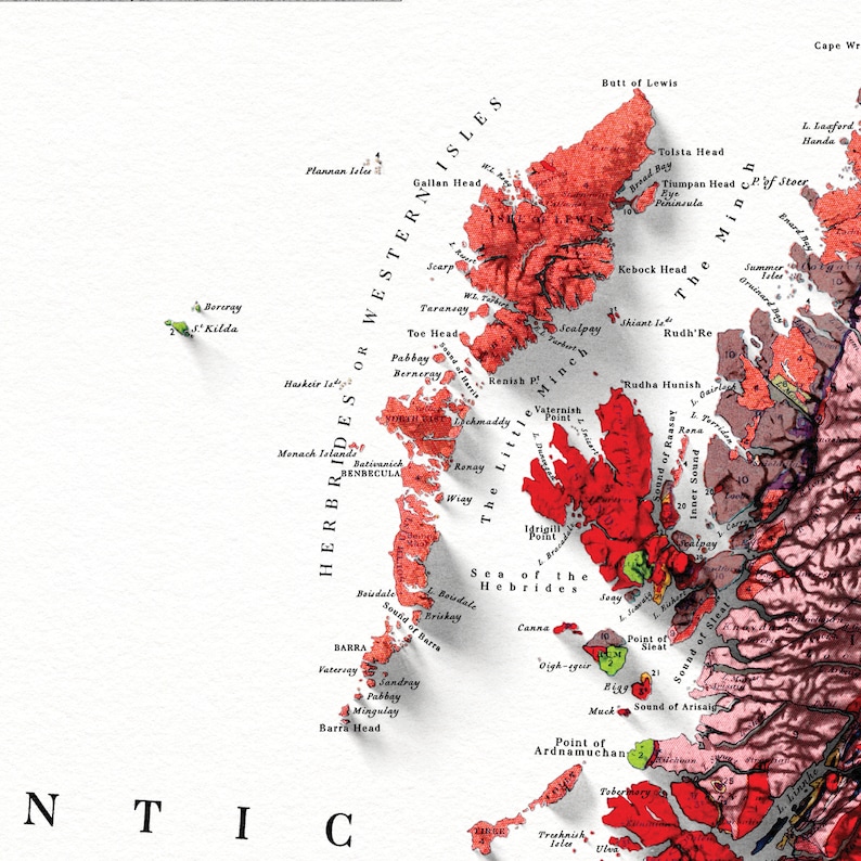 British Islands Geology Elevation Map 2D Relief Map Print - Etsy UK