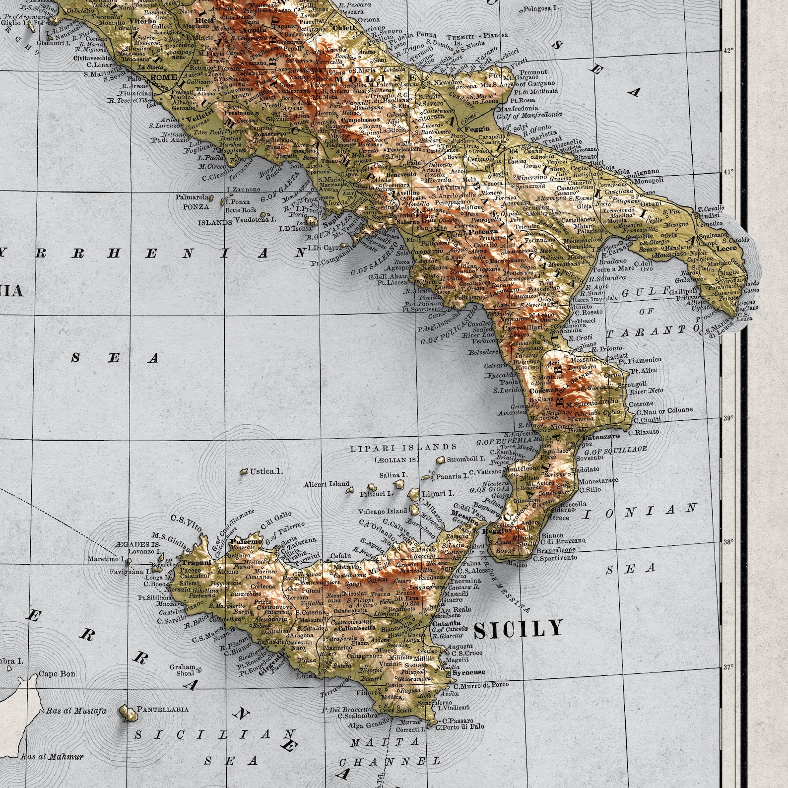 Italy Map - 1894 Vintage Italy Shaded Relief Map - Lombardy - Emilia ...
